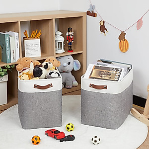 HNZIGE Large Storage Baskets Rectangular Storage Bins Baskets for Organizing [2 Pack] Tall Shelf Baskets with Handles, Decorative Organizer for Storage Home, Closet (White Grey)