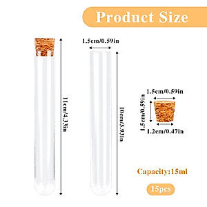 Plastic Test Tubes with Lids, 15x100mm (15ml) Clear Vials with Seal Cap Container Transparent Test Tubes with Cork Stoppers for Jewelry Seed Beads Powder Spice Liquid Storage (15 PCS)