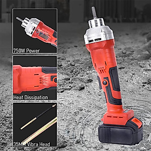 Chargeable Electric Concrete Vibrator 750W 2500RPM Hand-hold Concrete Vibrator Portable Cordless Construction Insertion Vibrator Air Bubbles Remover Level Concrete with 3.3 ft Vibrating Rod