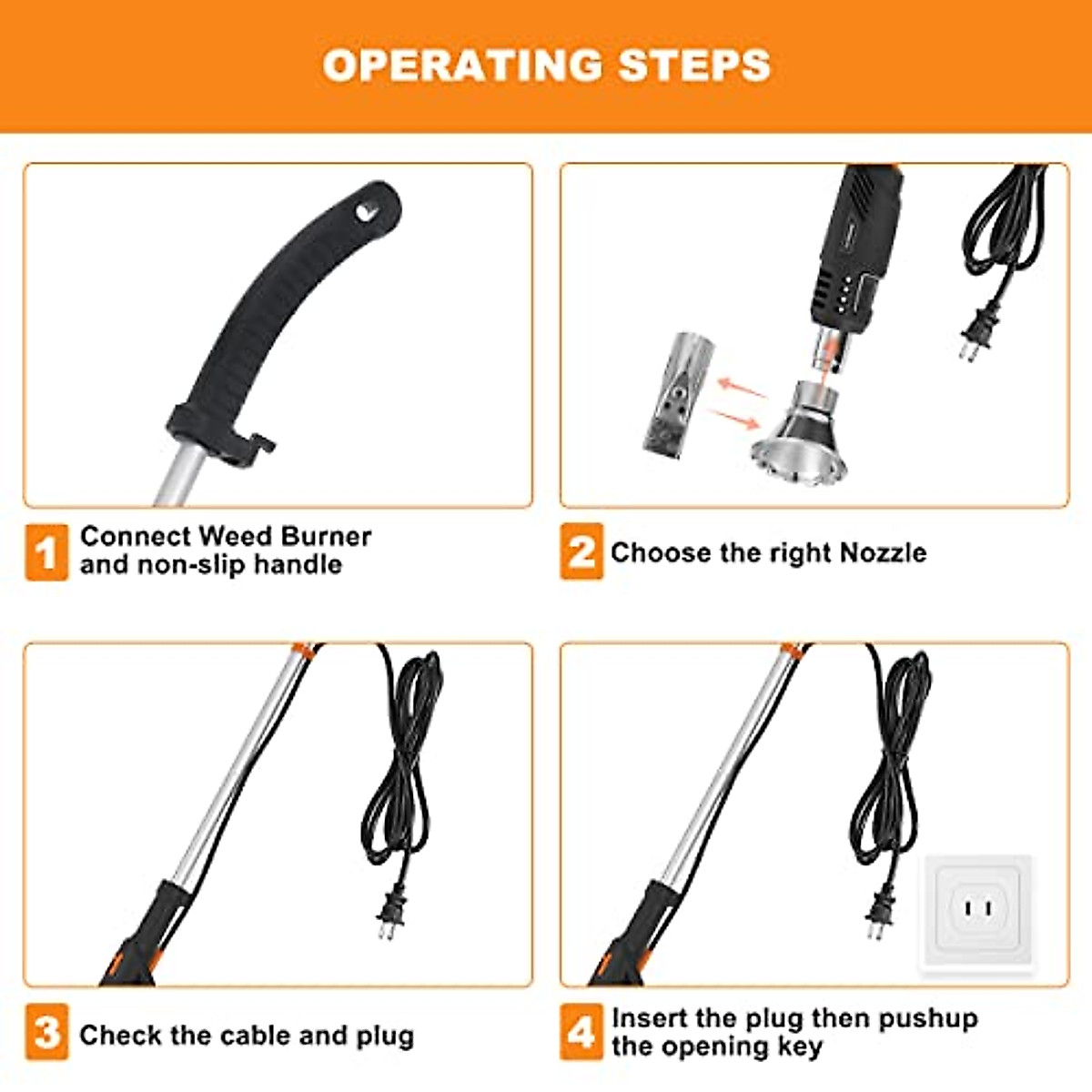 GARDSURE Weed Burner, Powerful 1800W Electric Weed Burner with 700°C Temperature, 2 Nozzles and 3M Cable - Efficient and Environmentally Friendly Solution for Weed Removal, BBQ and More