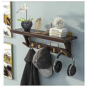 rUrEu Coat Rack,Entryway Wood Wall Coat Rack with 5 Rustic Coat Hooks Hanger,Bedroom to Hanging Coat Hat Bag Jacket Clothes Towel/Black Walnut/5 Hooks