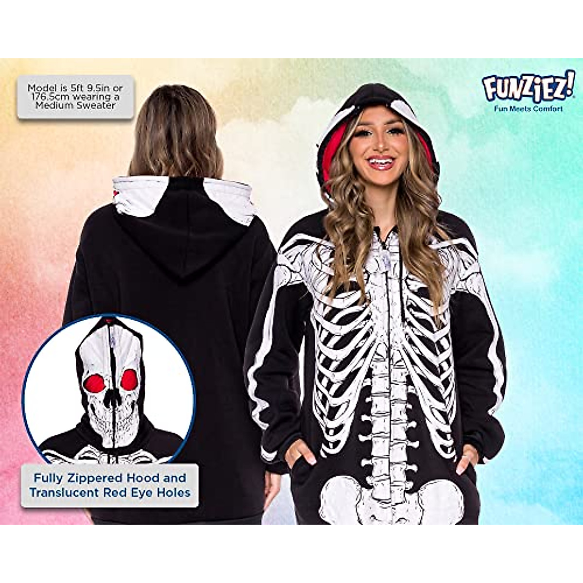 Funziez! Fun Halloween Hoodies, Pumpkin and Skeleton Pullover Costumes, Adult Hooded Sweatshirts for Women and Men