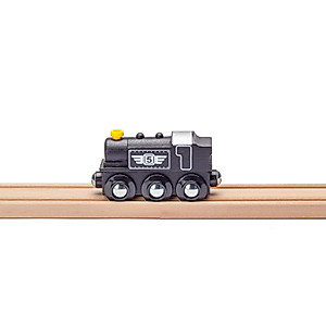 maxim enterprise, inc. Wooden Steam Train Locomotive Engine Car, Black Steam Engine Compatible with Thomas & Friends, Brio Railway Set, and Other Major Brands Wooden Train Set and Accessories