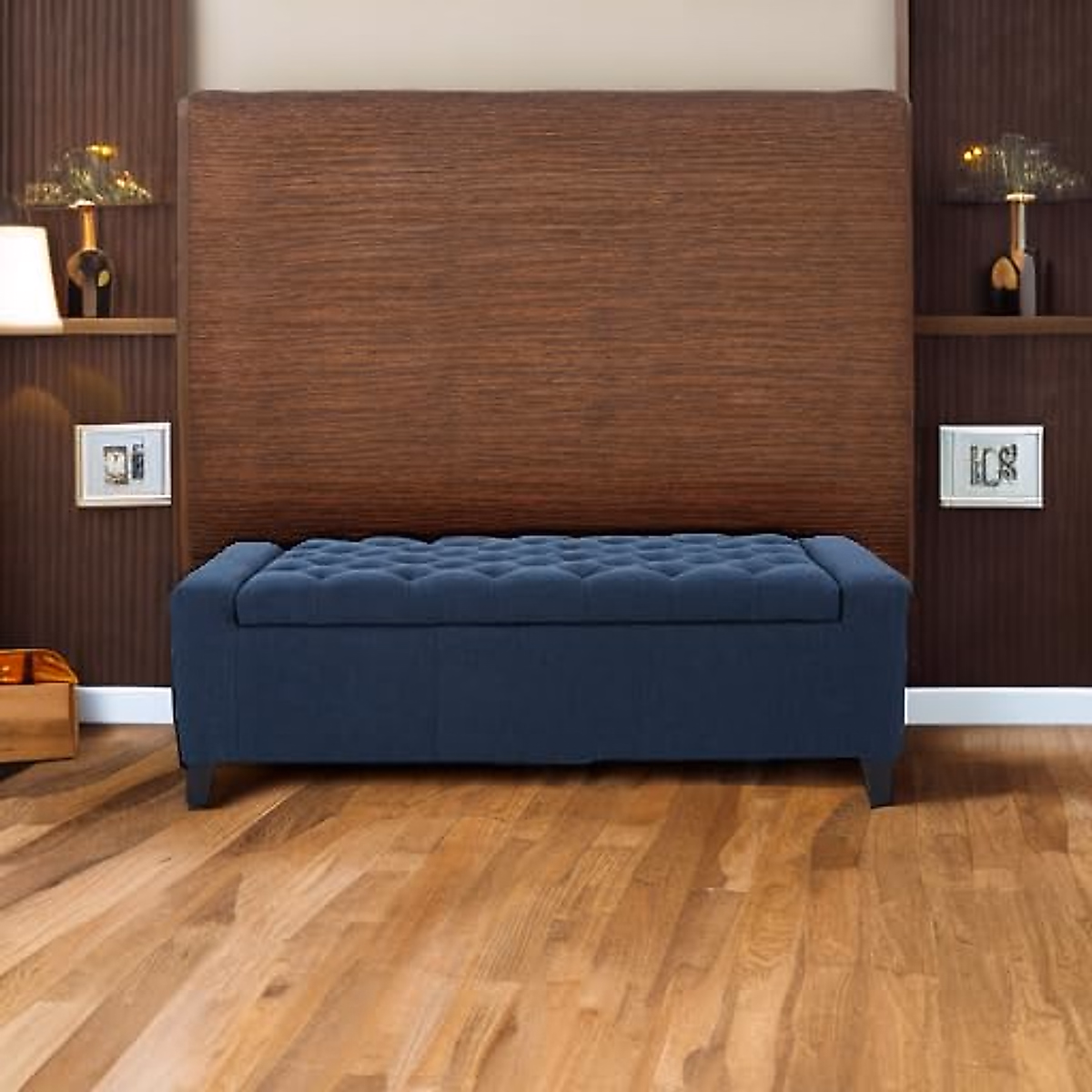 Christopher Knight Home Hikaru Fabric Storage Ottoman, Dark Blue Dimensions: 20.50”D x 51.00”W x 17.00”H