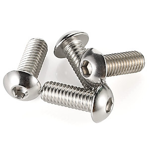 M6-1.0 x 12mm Button Head Socket Cap Screws, Allen Socket Drive, Stainless Steel 18-8, Bright Finish, Quantity 25