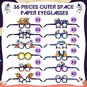 Fiada 36 Pcs Space Party Favors Birthday Gifts for Kids Space Paper Glasses Astronaut Eyeglasses Rocket Outer Planet for Boys Girls Holiday Band Birthday Baby Shower Party Decor