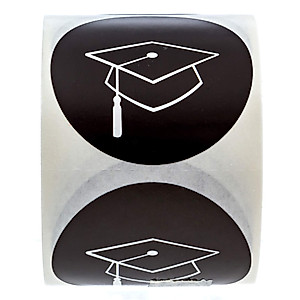 Graduation Stickers / 250 Graduate Labels / 1.5" Black and White High School College Class of 2024 Grad Cap Envelope Seals/Made in The USA