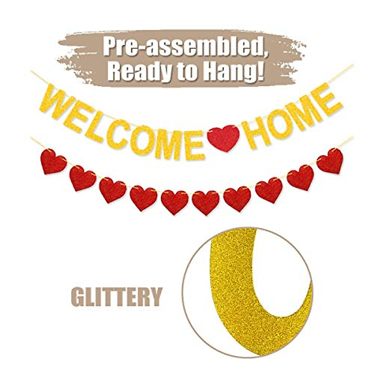 Welcome Home Banner Gold Glitter Welcome Home Decorations for Welcome Home Party Decorations, Welcome Home Sign
