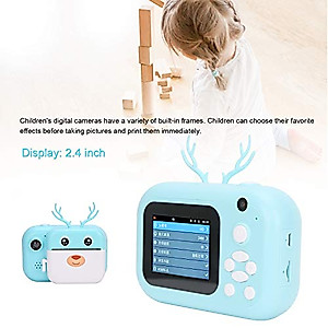 2.4 Inch 1080P Children Camera, IPS Screen HD Kids Digital Camera, Black‑and‑white Printed Pictures, for Holiday or Birthday