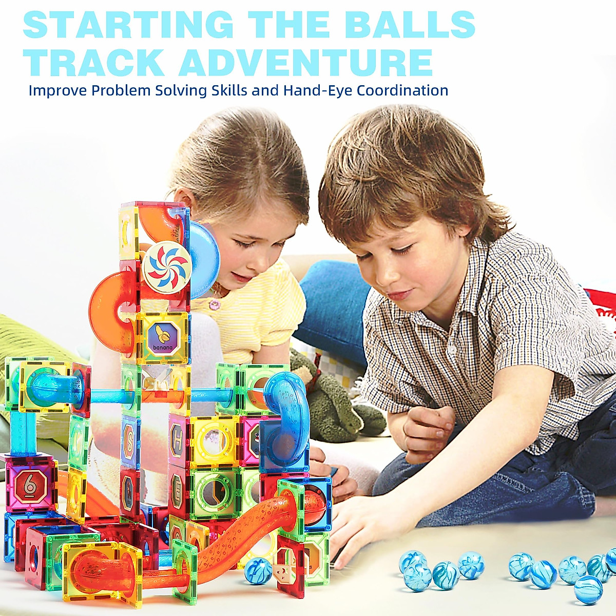 MAGBLOCK Magnetic Tiles 176Pcs Marble Run Race Track Toy Set STEM Educational Building Blocks Child Brain Development Kit Magnet Construction Toys for Boys Girls Kids Age 7 8 9 10+ Years Old