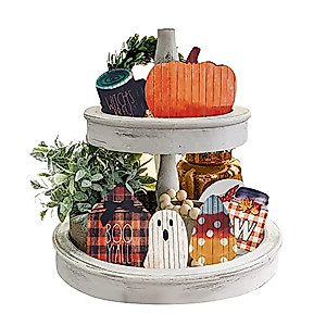 6 Pcs Halloween Tiered Tray Decorations,Halloween Signs for Halloween Home and Office Decor,Halloween Tray Decor with Witch Hat,Ghost,Bat,Tombstone,Pumpkin (6)