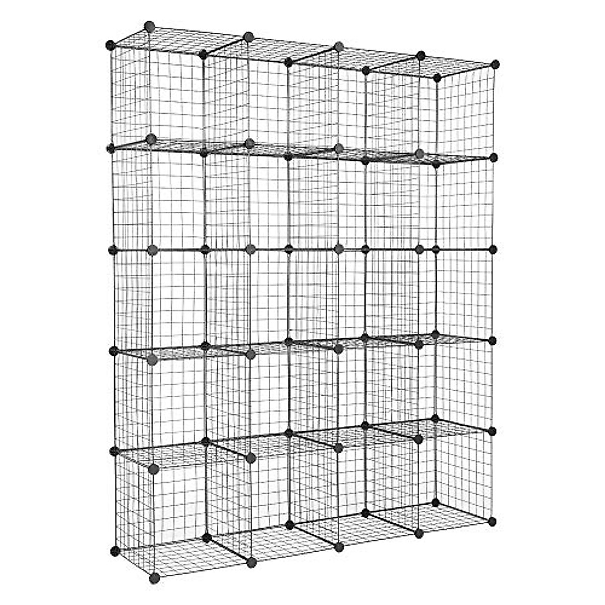 20pcs Cube Storage Organizer, DIY Cube Closet Wardrobe Shelving,Wire Cube Grid Bookshelf, Modular Metal Show Case Rack, Black