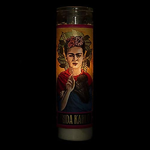 Frida Kahlo Secular Saint Candle - 8.5 Inch Tall Glass Prayer Votive - Made in The USA