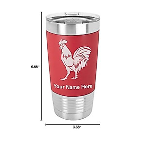 LaserGram 20oz Vacuum Insulated Tumbler Mug, Rooster, Personalized Engraving Included (Silicone Grip, Red)