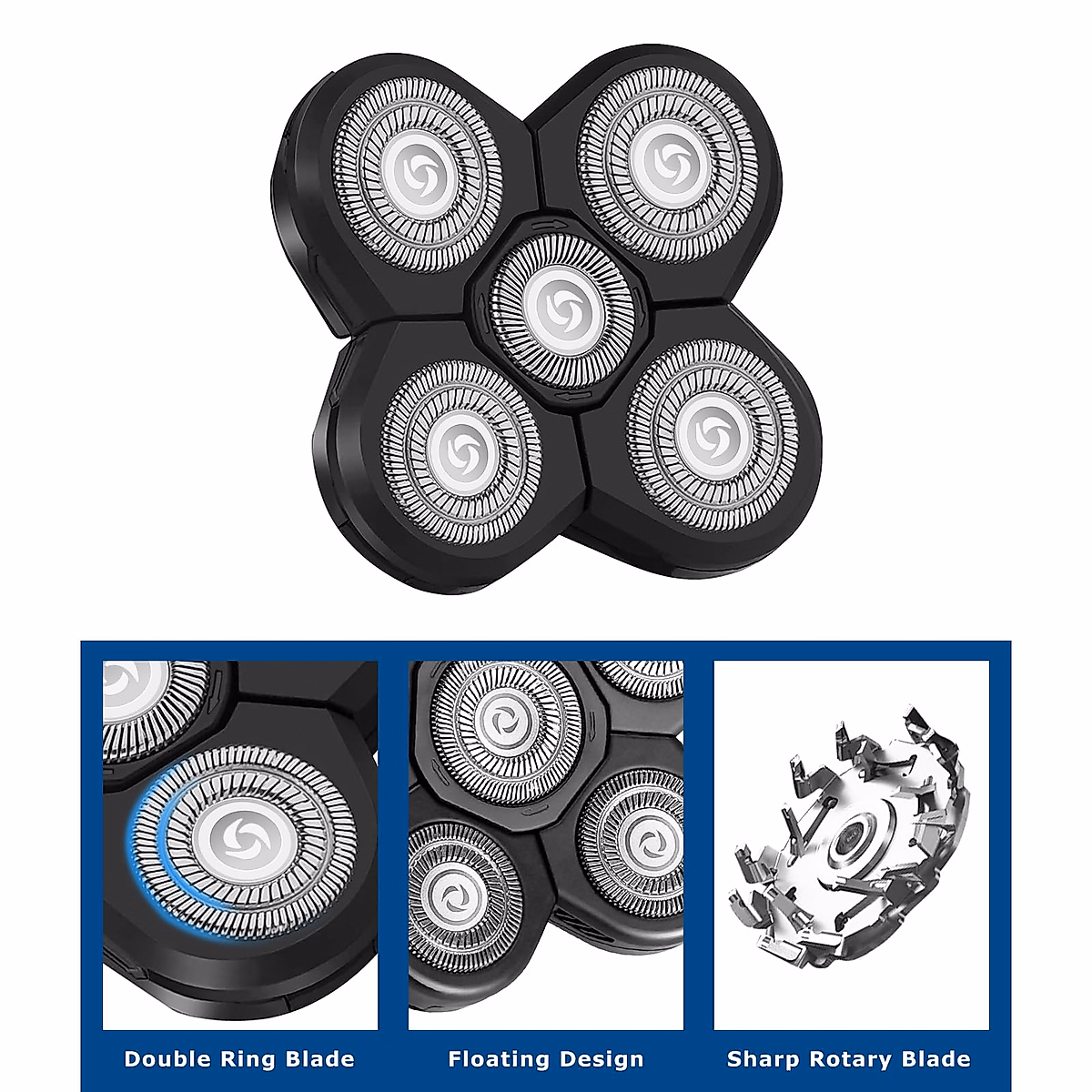 Replacement Shaver Heads, Electric Razor Bald Beard Cutters with Cleaning Brush Floating Shaving Head for Men (2PC)