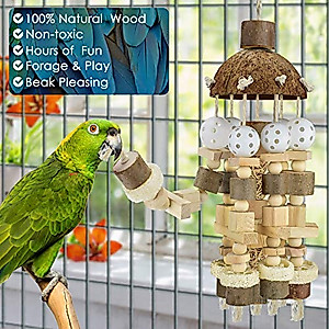 KATUMO Bird Parrot Toy, Large Parrot Toy Natural Wooden Blocks Bird Chewing Toy Parrot Cage Bite Toy Suits for African Grey Cockatoos Amazon Parrots Ect Large Medium Parrot Birds