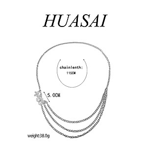 Belly Chain Belt Waist Chain Belt Western Concho Cowgirl Chain Belt for Jeans Country Concert Dress Long Tassel Body Chain Jewelry Country Concert Outfits for Women (Butterfly Silver)