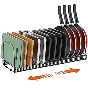 Housolution Cutting Board Organizer Rack, Expandable Baking Tray and Cookie Sheet Organizer with 14 Adjustable Dividers, Bakeware Muffin Tin Cupcake Pan Storage Organizer for Cabinet, Black