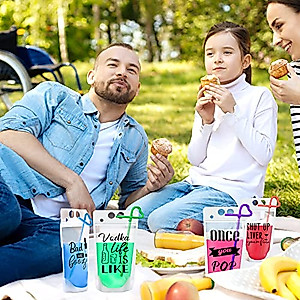 48pc Drink Pouches with Straws, Stand-Up Plastic Drink Pouches for Adults Bags with Zipper Party Beverage Bags Juice Pouches for Smoothie, Cold & Hot Drinks with 48 Drink Straws(48 Sets,6 Styles)