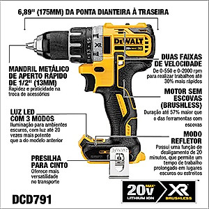 DEWALT 20V MAX XR Brushless Drill/Driver, Compact, Tool Only (DCD791B)