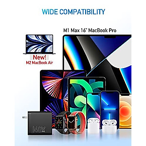 EHO 140W USB C Wall Charger for MacBook Pro 16", PD 3.1 3-Port GaN III USB C Power Adapter 45W PPS Super Fast Charging Travel Charger Compatible w/Laptops, MacBook Pro/Air, iPhone, Samsung