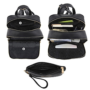 MKP Women's Fashion Medium Backpack Purse Set - 2Pcs PU Leather Shoulder Bag with Double Zipper for Travel and Daily Use