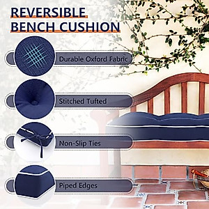 Favoyard Outdoor Bench Cushion 42 x 16 Inch Water-Resistant & 3-Year Fade Resistant Patio Furniture Cushions Tufted Garden Seat Pads for Indoor/Outdoor Porch Sofa Settee Couch with Ties, Blue