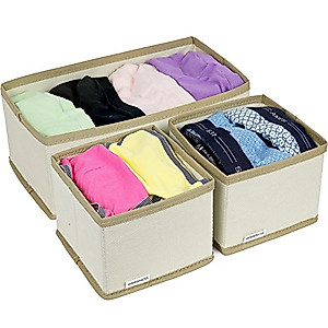 Greenco Non-Woven Foldable 3 Piece Drawer and Closet Storage Cube Set- (Beige)