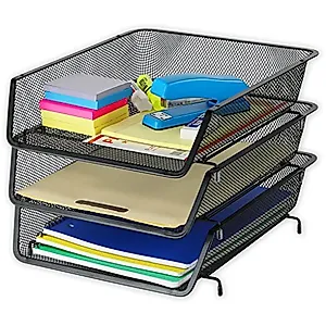 3 Pack - Stackable Desk File Document Letter Tray Organizer, Black