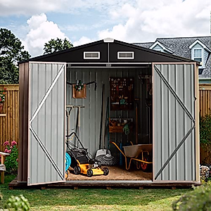 Aoxun Outdoor Storage Shed Waterproof, 4X 6FT and Garden Shed for Bike, Garbage Can, Tool, Lawnmower, Outdoor Metal Shed for Backyard, Patio, Brown