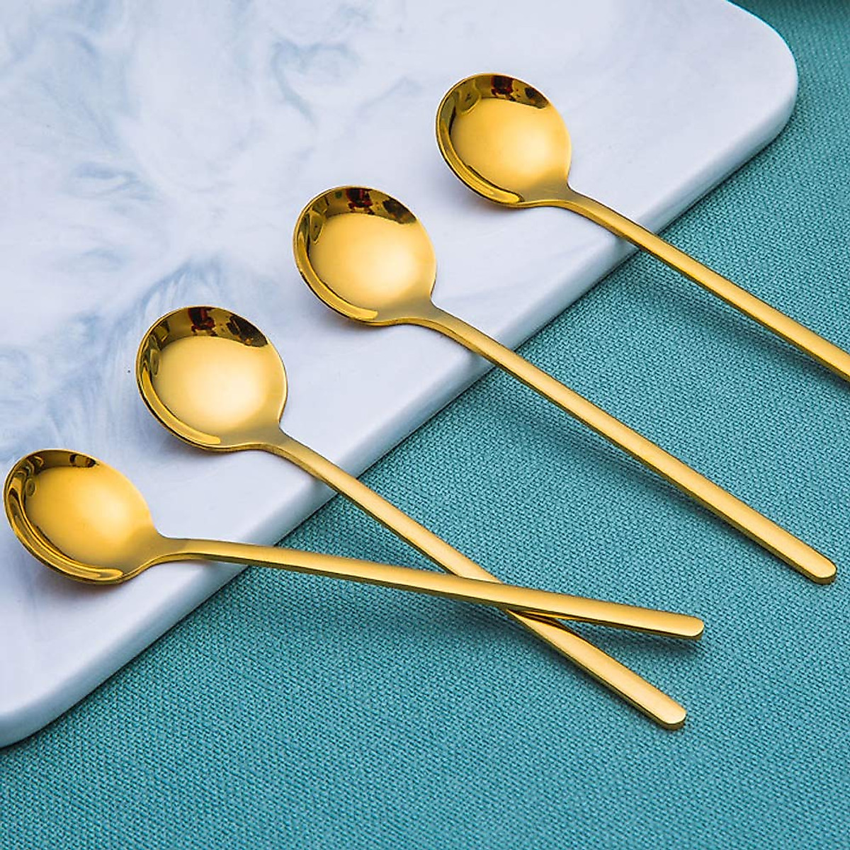 Pack of 6, Gold Plated Stainless Steel Espresso Spoons,lyfLux Mini Teaspoons Set for Coffee Sugar Dessert Cake Ice Cream Soup Antipasto Cappuccino, 5.3 Inch