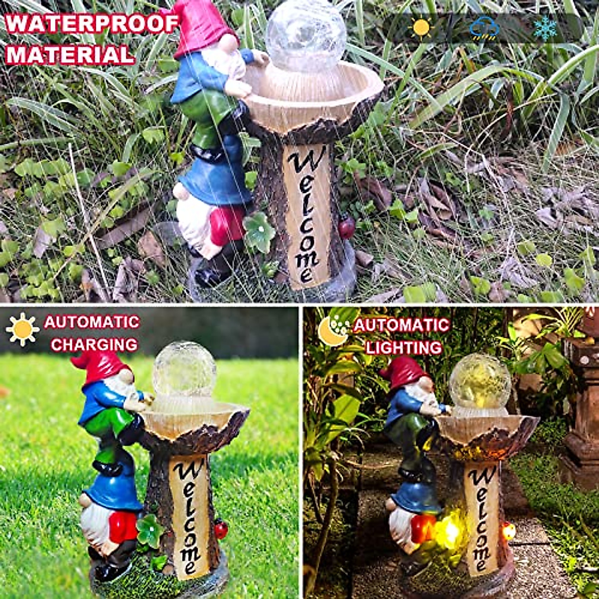 Garden Gnome Statue - with Solar LED Light Magic Ball, Gnomes Decorations for Yard,Funny Garden Gnomes Perfect for Lawn Decorations, Garden Decor, Patio and Housewarming Gifts