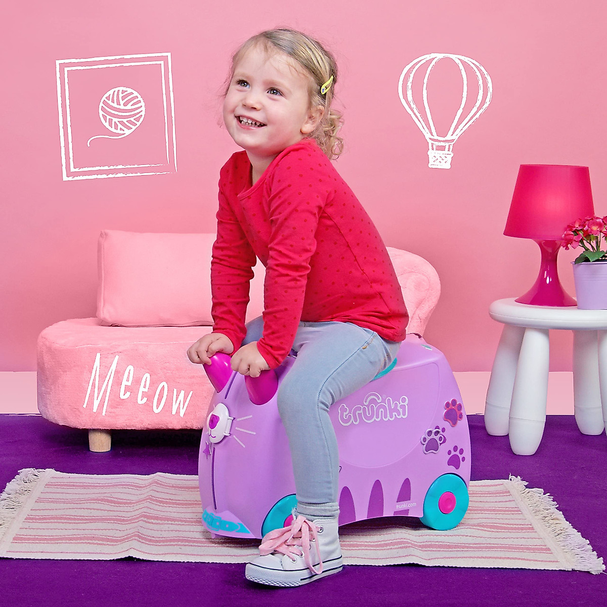 Trunki Ride-On Kids Suitcase | Tow-Along Toddler Luggage | Carry-On Cute Bag with Wheels | Kids Luggage and Airplane Travel Essentials: Cassie Cat Lilac