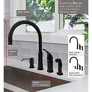 Laguna Brass 1230TB Single Handle High Arc Kitchen Faucet with Spray, Oil Rubbed Bronze Finish with Soap Dispenser