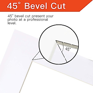 Betus 8x10 White Picture Mats, Acid Free, 1/16 Inches Thickness, White Core Bevel Cut Frame Mattes for 5x7 Pictures - Pack of 10
