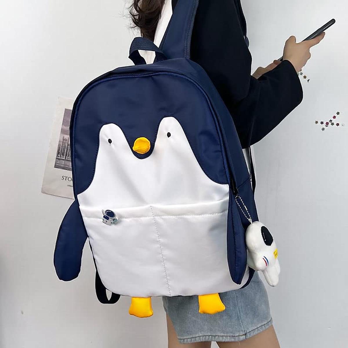 KOWVOWZ Kawaii Frog Large Novelty Backpack Girl Boy Teen Cute Fuuny Panda Animal High School Backpack Laptop Waterproof Bookbag (Penguin)