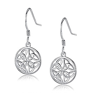 GEMSME 18K White Gold Plated Celtic Knot Round Hook Drop Dangle Earrings Hypoallergenic Jewelry for Women