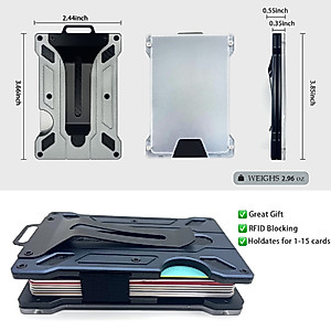 famstopro Slim Aluminum Metal Money Clip Wallet with 1 Clear window ID Badge Holder, RFID Blocking, Holds up 15 Cards with Cash Clip. Ultra-Thin Minimalist Wallet for Men