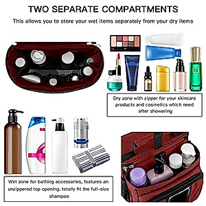 Bukere Portable Shower Caddy College Dorm Room Essential, Shower Caddy Tote Bag for Student, Girl, Women, Separate Compartment, Large Capacity, Quick Dry Mesh Base for Travel, Gym, Camp, Red