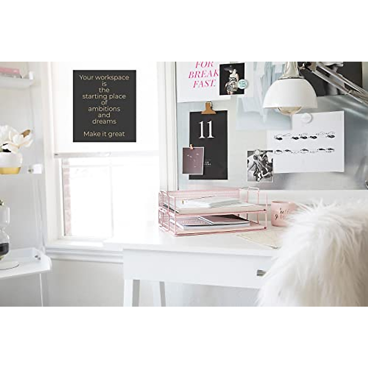 Blu Monaco Pink Desk Organizer Stackable Paper Tray Set of 2 - Metal Wire Two Tier Tray - Stackable Letter Tray - Inbox Tray for Desk