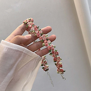 Sttiafay Boho Flower Lace Choker Necklace Pink Rose Choker Chain Vintage Floral Choker Collar Jewelry for Women Teen Girls