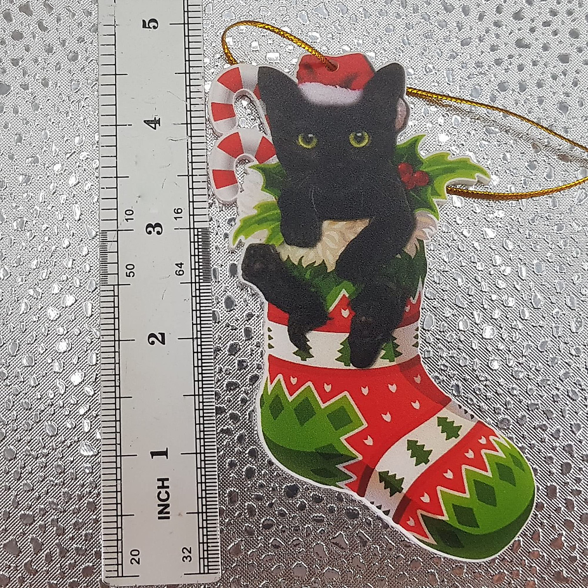 Black Cat Funny Acrylic Ornament - Hilarious Sock Design - Dark Humor Christmas Tree Decoration - 2024 Kitten Christmas Ornament
