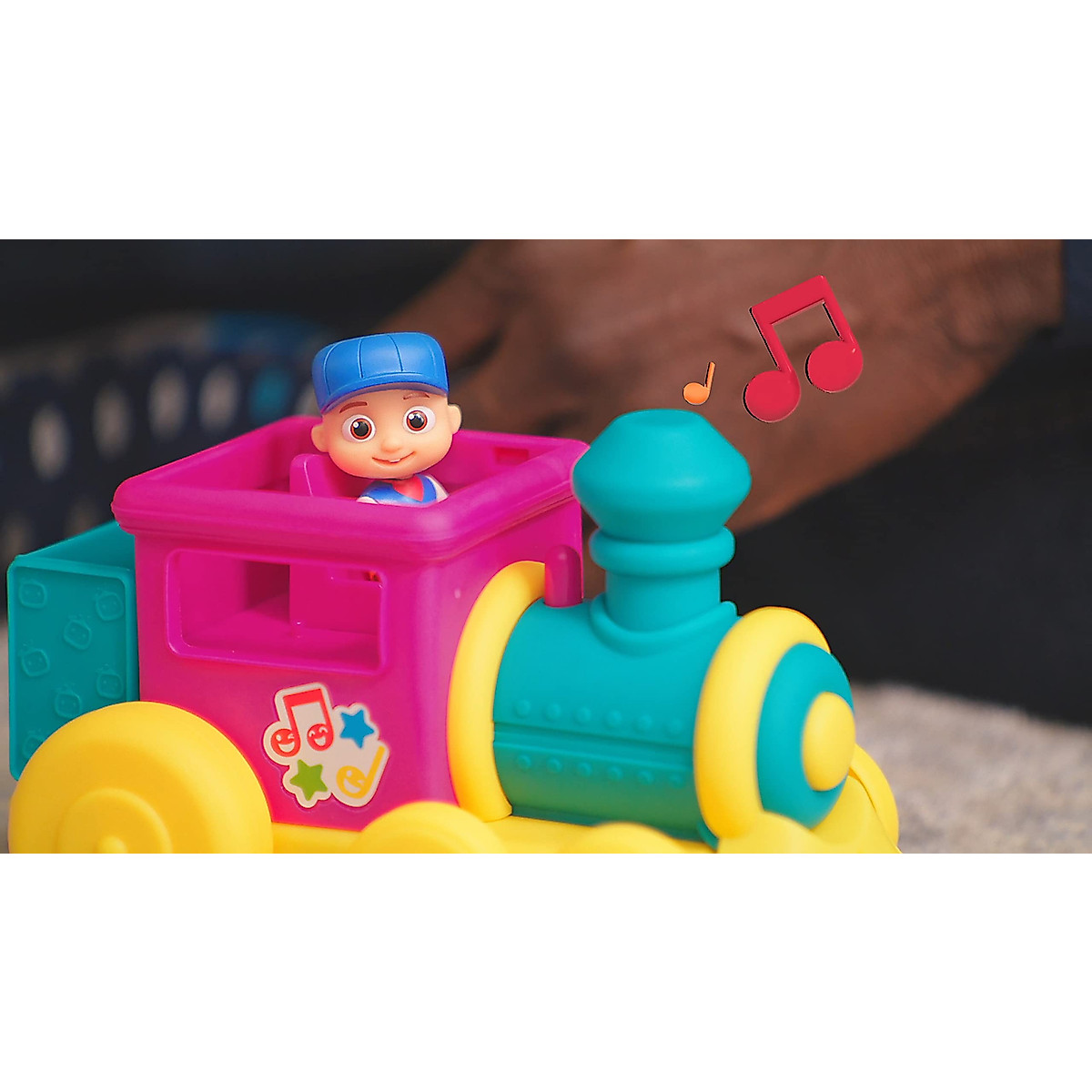 CoComelon Feature Vehicle, Train - Train Vehicle with Sounds - Exclusive Conductor JJ Figure - Fits 4 Figures - Free Wheeled - Play Songs - Toys for Kids, Toddlers, and Preschoolers