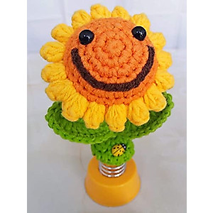 Sunflower Little Sun Auto Parts Dashboard Decoration, Crochet Smiley Head Shaking Sunflower Car Decoration Cute Girl Car Interior Desk Decoration Gift (Handmade Crochet) (Geometric, Orange)