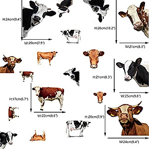 Runtoo Funny Cow Wall Decal Peeking Animal Stickers Window Clings for Kids Bedroom Nursery Farmhouse Wood Decor