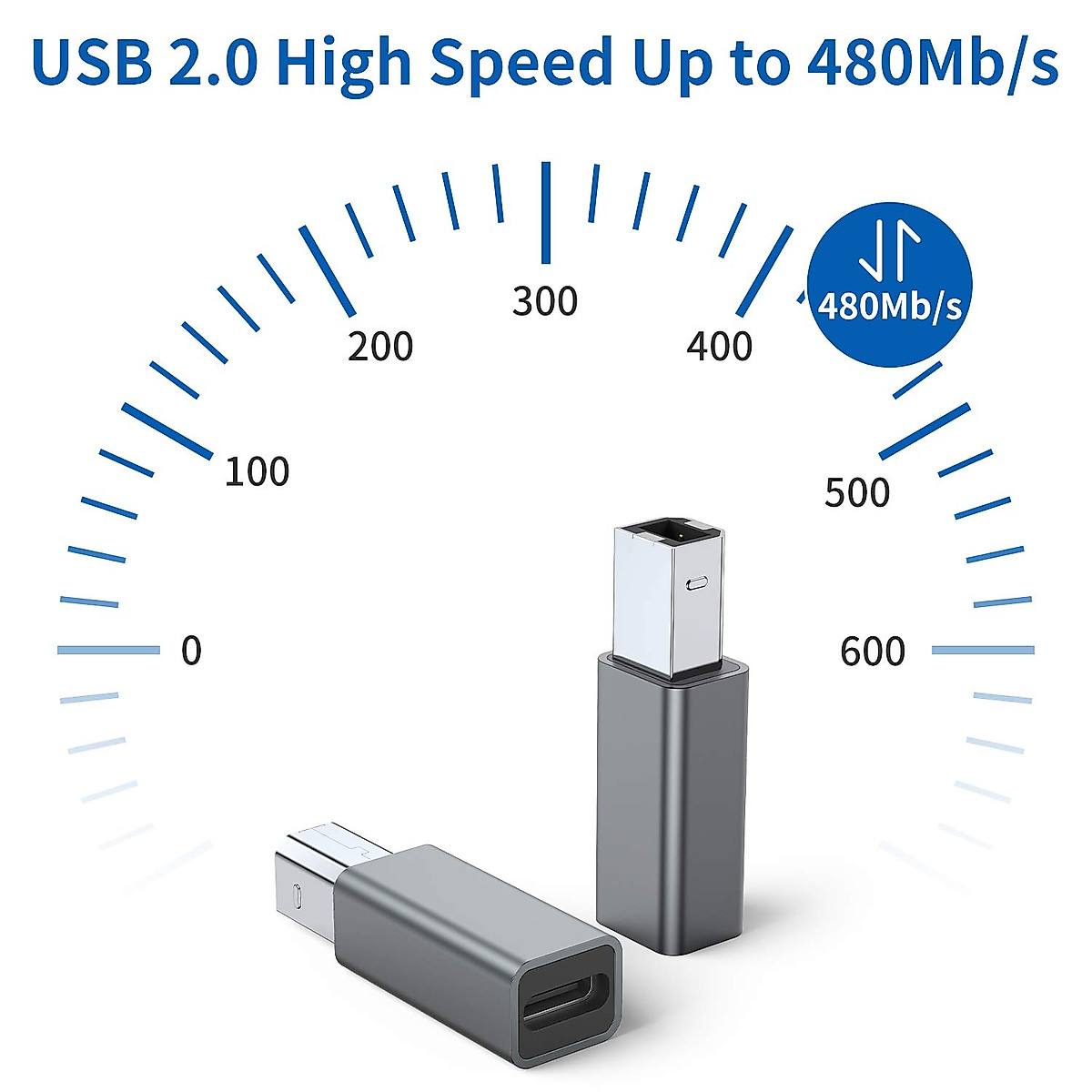 USB C Female to Printer Male Adapter (2-Pack), USB Type C to USB B Convert Connector Support Data Sync Compatible with Brother HP Canon Lexmark Epson Dell Xerox Samsung etc and Piano DAC (Grey)
