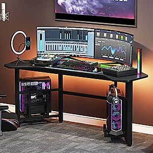 Tribesigns Gaming Desk, Ergonomic Gaming Computer Desk, 66.5 inch Large Wing-Shaped Studio Workstation Pc Desk Gamer Table with Hoster Holder Headphone Hook for Live, Streamer, Home Office, Black