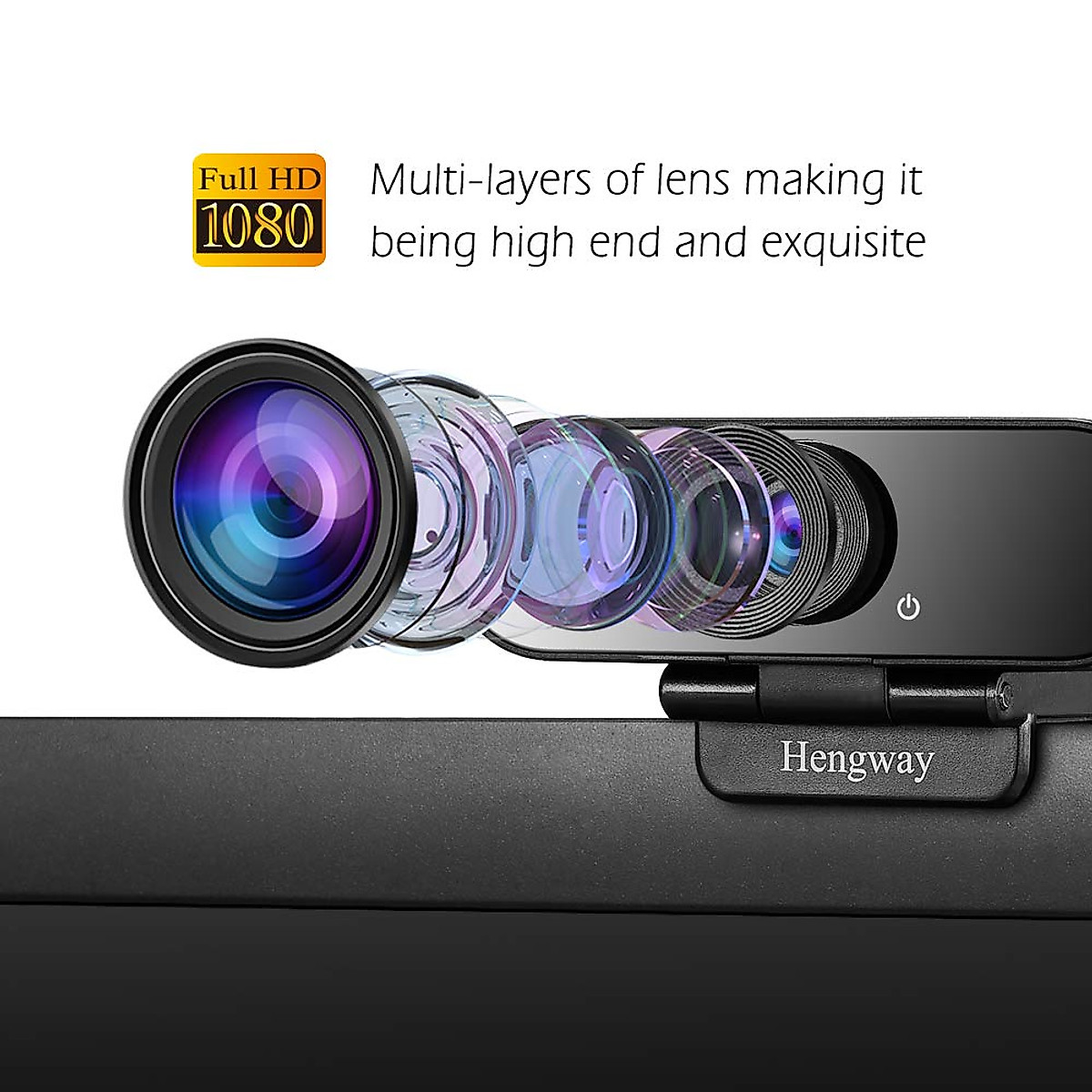 Webcam with Stereo Microphone and Privacy cover , FULL HD 1080P by USB terminal,110 ° Wide-Angle for Conferencing, Distance learning or Meeting, Video chatting ,Calling, Team gaming etc.,(Black)