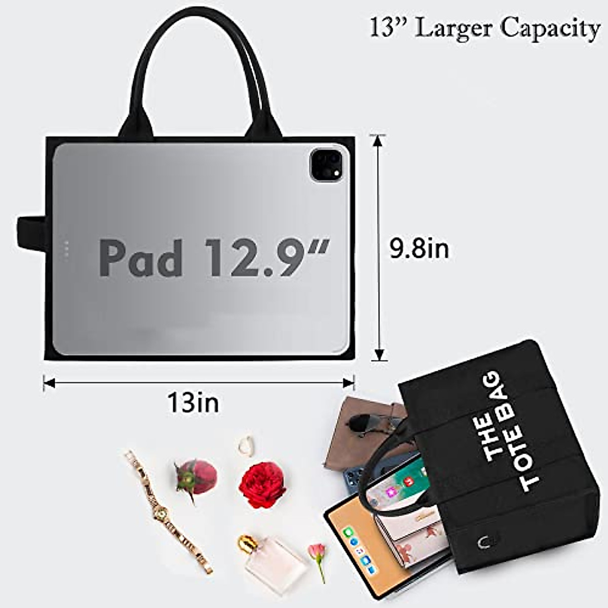 ZUANYETD The Tote Bag for Women,Canvas Tote Bag Travel Tote Crossbody Shoulder Bag for Work Shopping Date and Vacation (black)