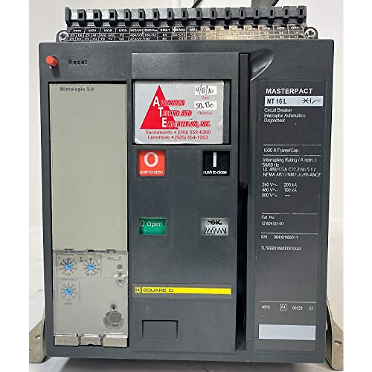 Square D NT16L 1600A Masterpact EO Circuit Breaker 12-804131-00 Shunt 1600 Amp